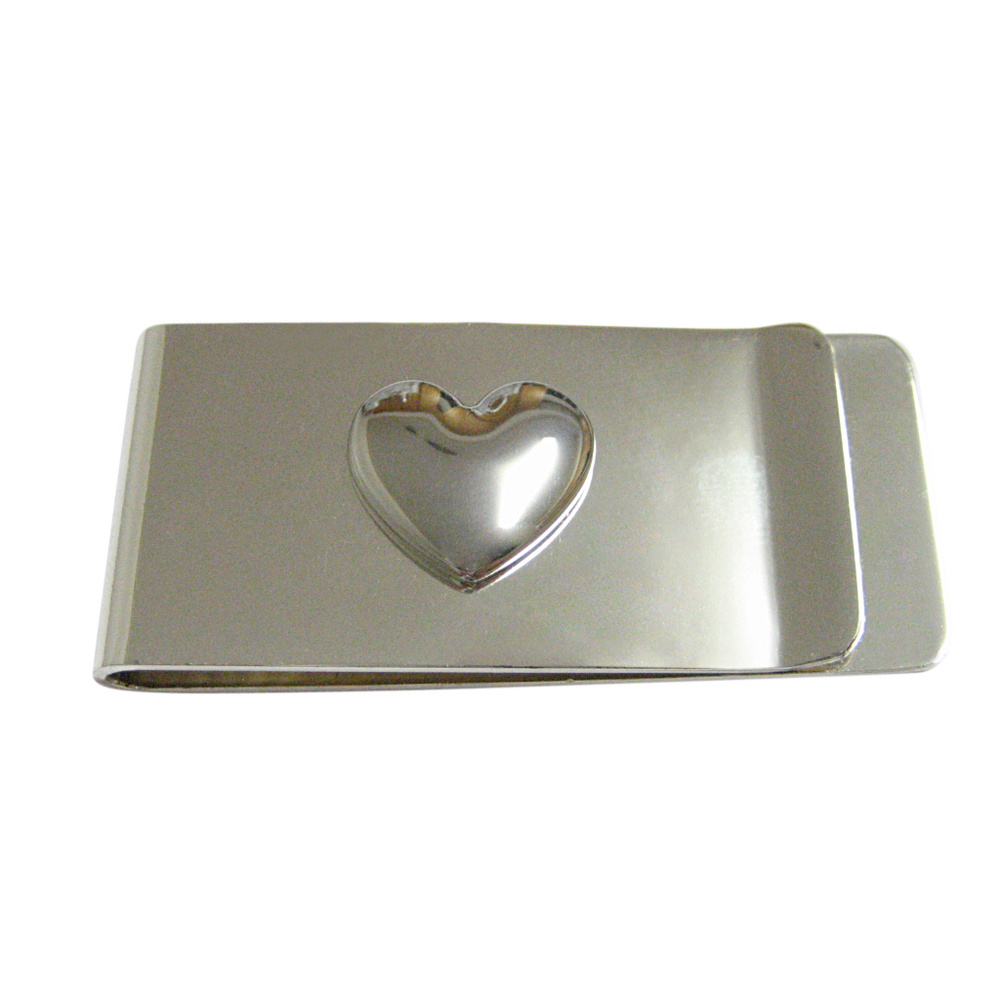 Silver Toned Curved Heart Wedding Money Clip - Gem